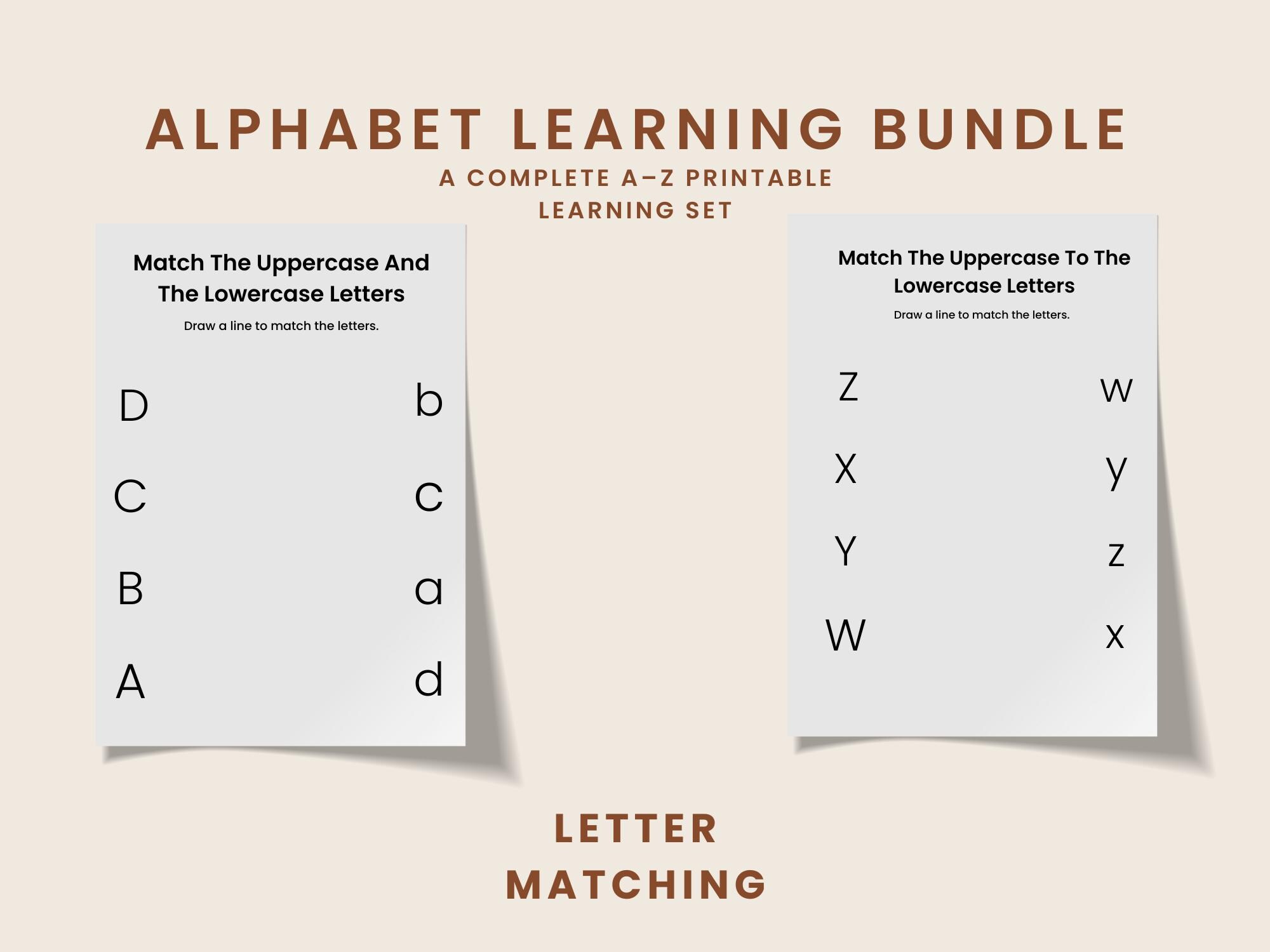 Minimal Alphabet Letter Matching Worksheets A–Z | Upper & Lowercase ...