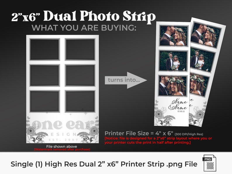 Floral Wedding Photo Booth Strip Template: 2x6 Dual Design (PNG) - Etsy