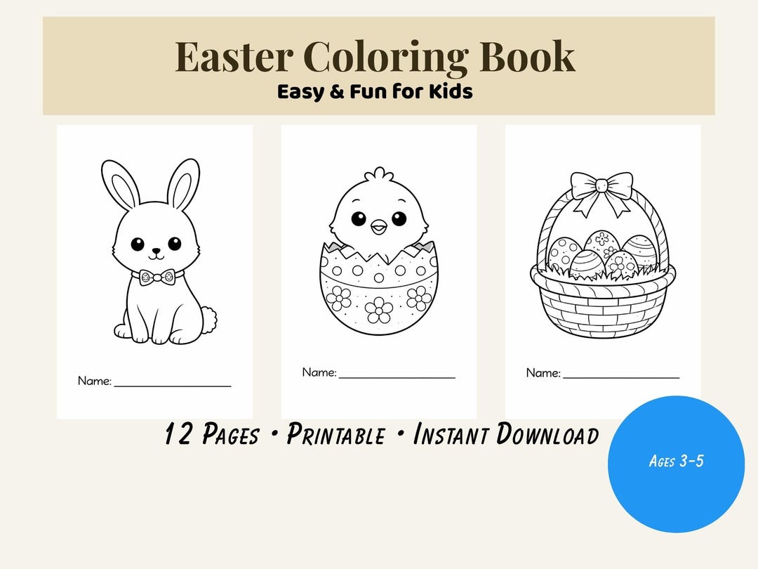 Easter Coloring Book for Kids, Printable Bunny Egg Pages (instant ...
