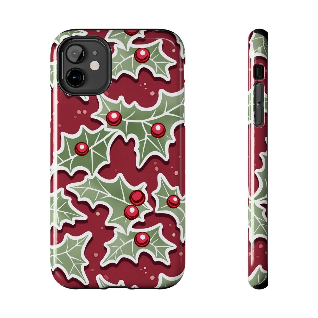 Christmas Holly Berries Pattern Phone Case | Holiday Cheer - Etsy