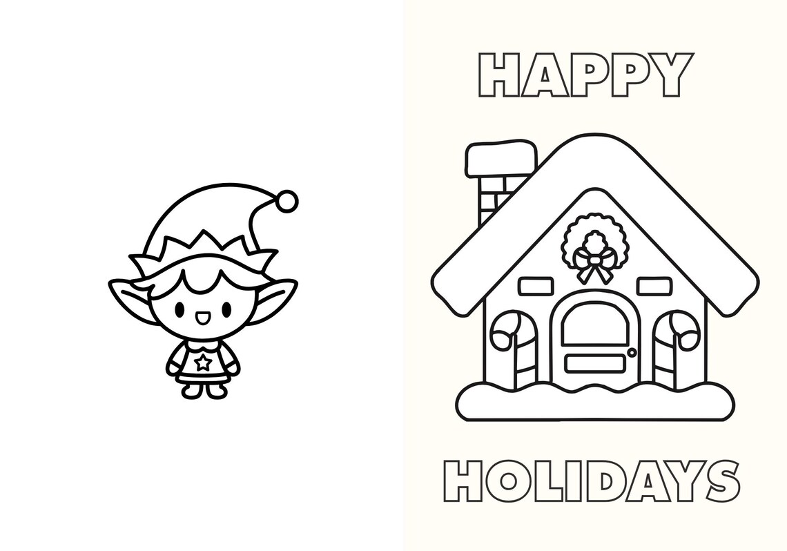 10 Elf Folded Christmas Coloring Cards-printable - Etsy