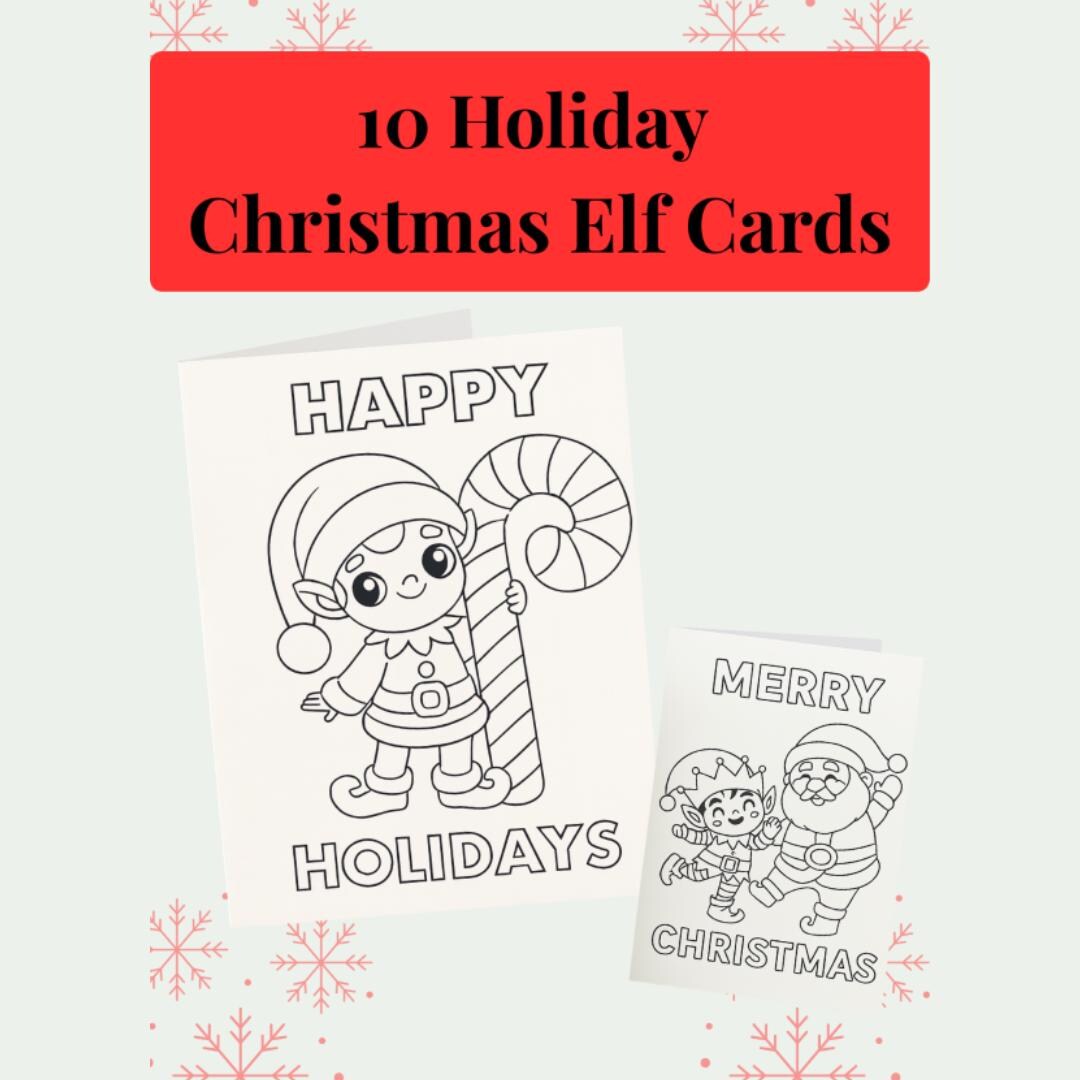 10 Elf Folded Christmas Coloring Cards-printable - Etsy