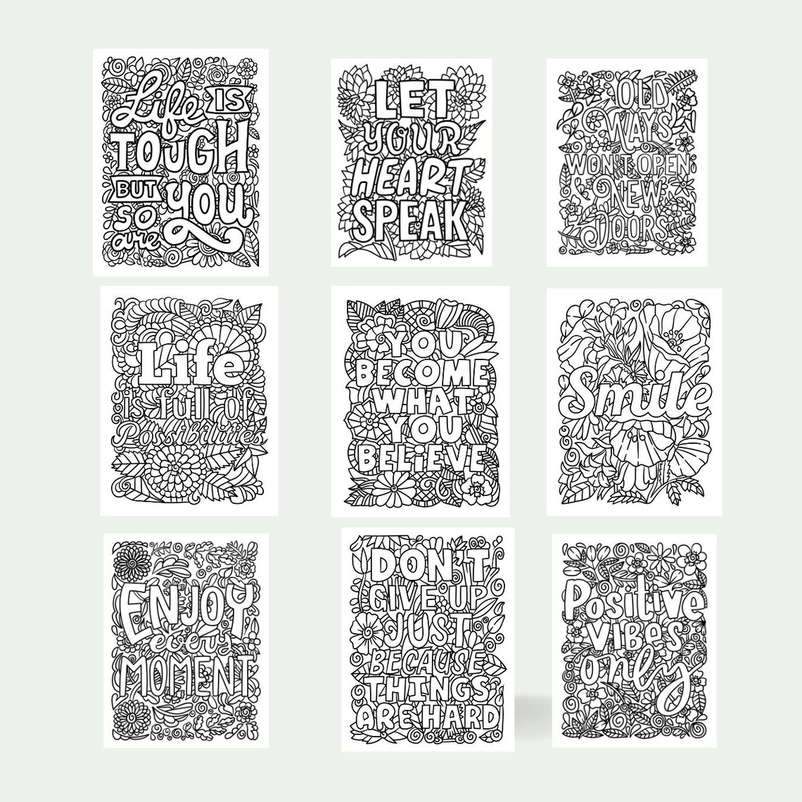 Uplifting Quotes Coloring Bundle – 20 Printable Pages for Calm ...