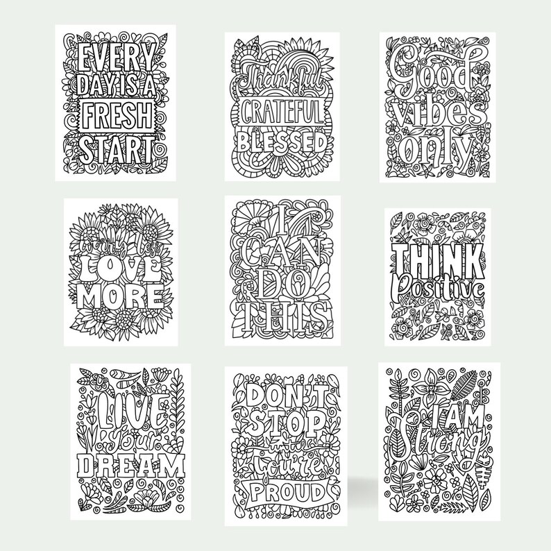 Uplifting Quotes Coloring Bundle – 20 Printable Pages for Calm ...
