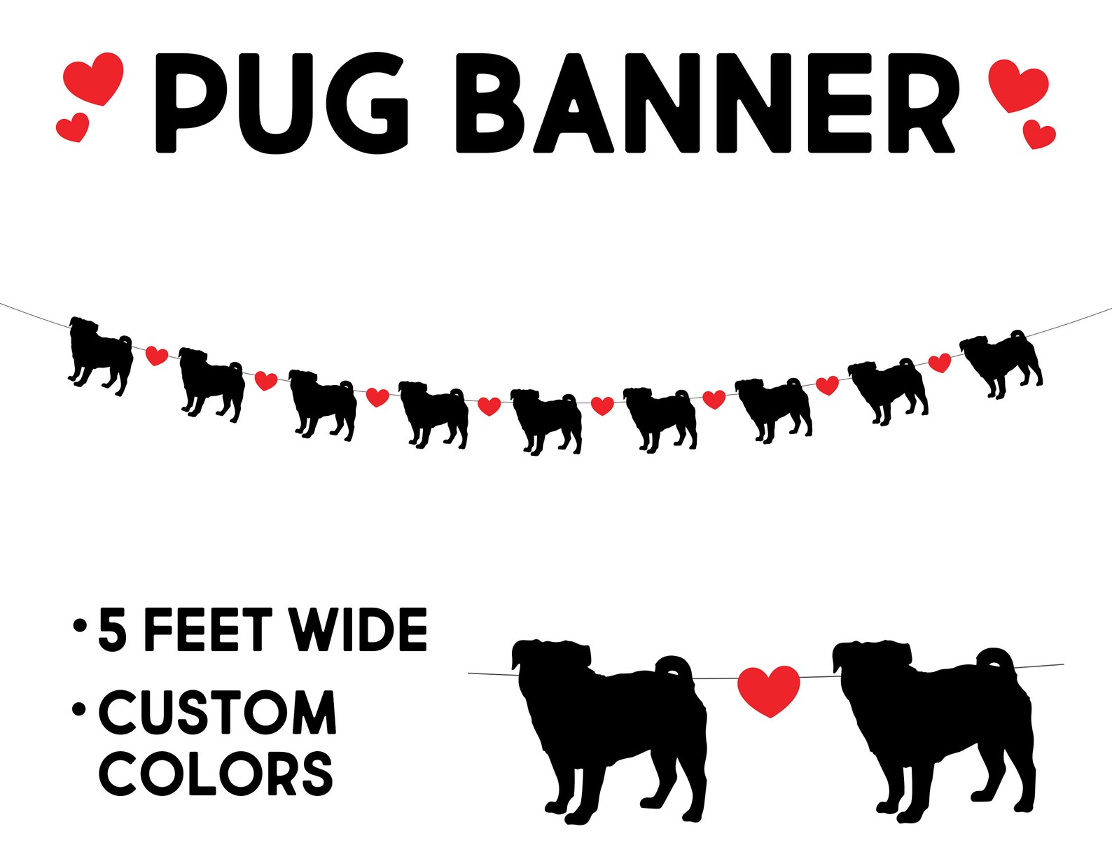 Pug Banner . Pug Dog Birthday . Pug Birthday Banner . Dog - Etsy