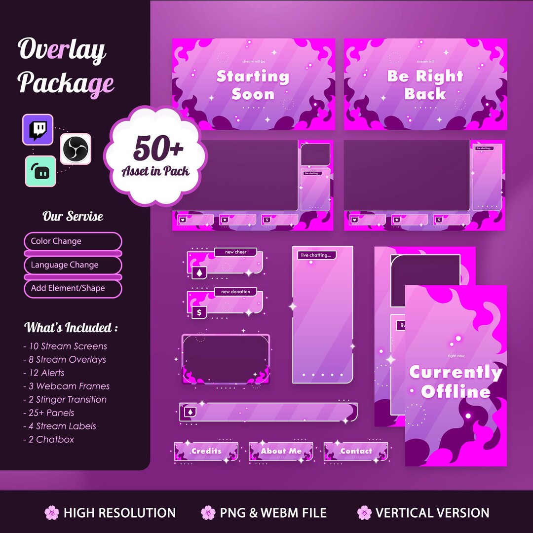 Pink Ember Stream Package – Complete Animated Overlay Set, Purple ...