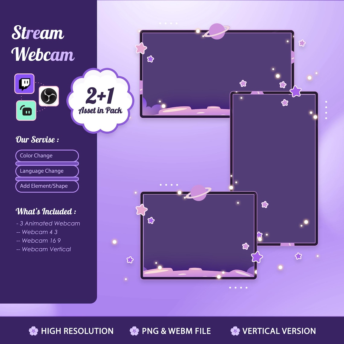 Starry Luna Stream Package – Complete Purple Galaxy Cute Overlay Set ...