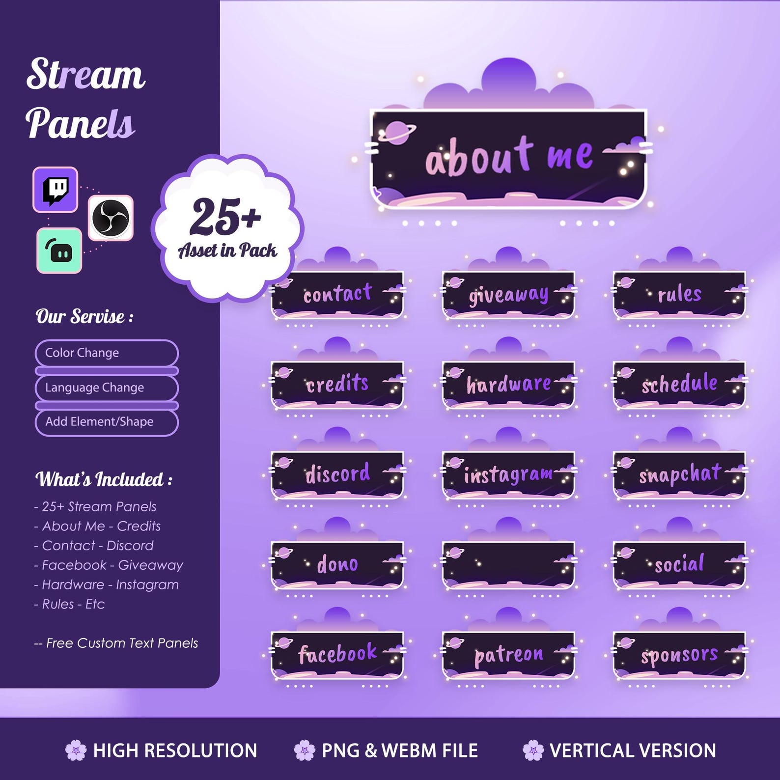 Starry Luna Stream Package – Complete Purple Galaxy Cute Overlay Set ...