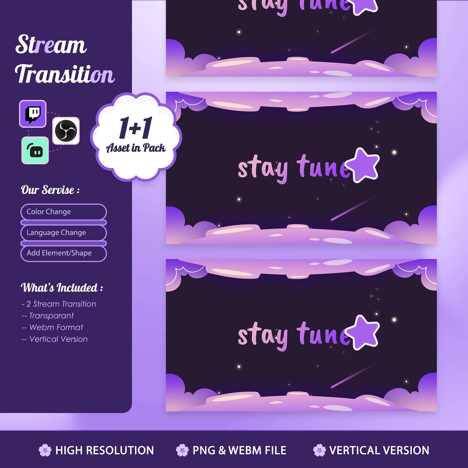 Starry Luna Stream Package – Complete Purple Galaxy Cute Overlay Set ...