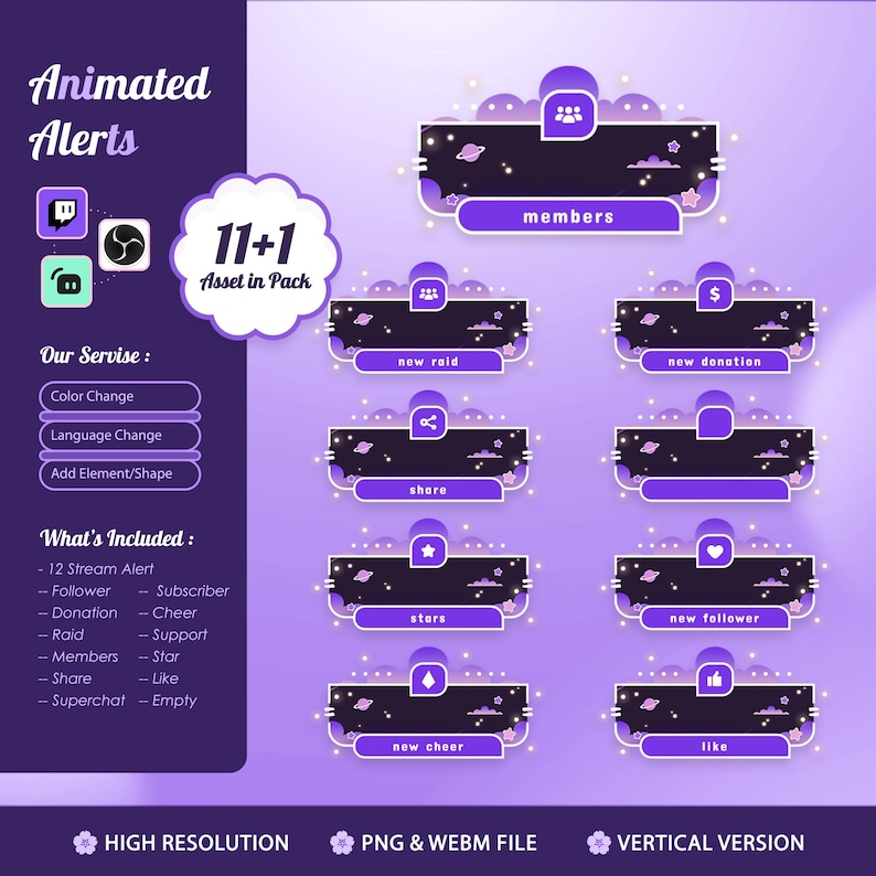 Starry Luna Stream Package – Complete Purple Galaxy Cute Overlay Set ...