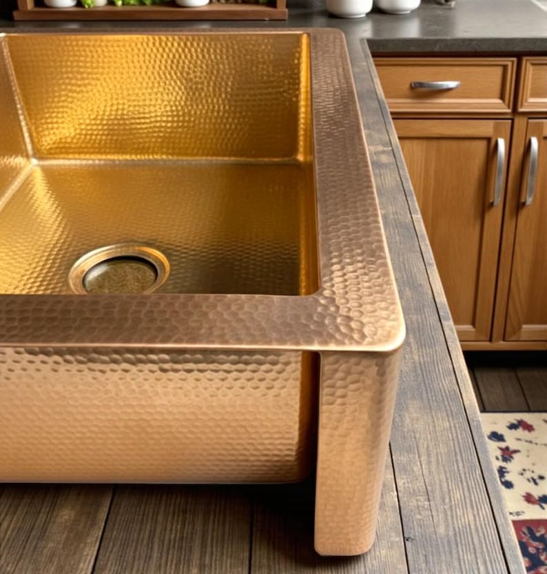 Copper Double Apron Front Kitchen Sink, Handmade Farmhouse Apron Front ...