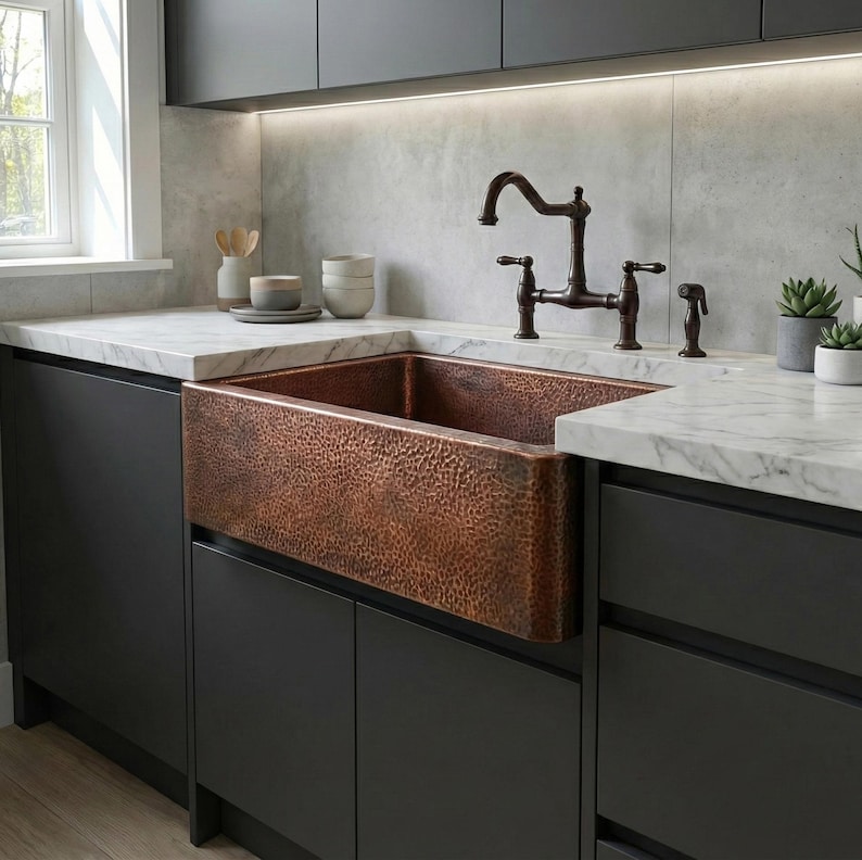 Handmade Copper Farmhouse Sink – Rustic Undermount Kitchen Sink - Etsy