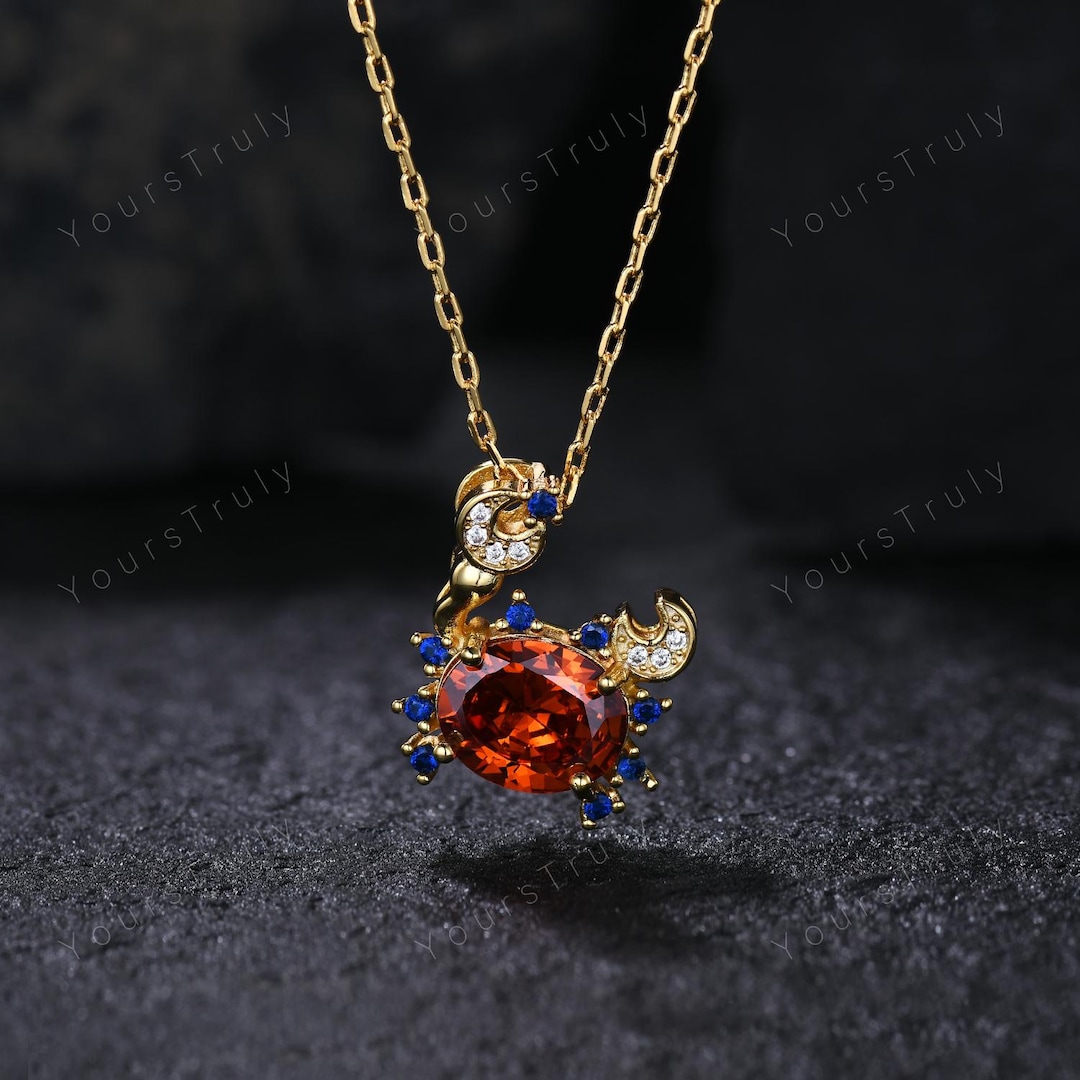 14K Gold Minimalist Garnet Crab Pendant: Ocean Necklace, Beach Jewelry ...