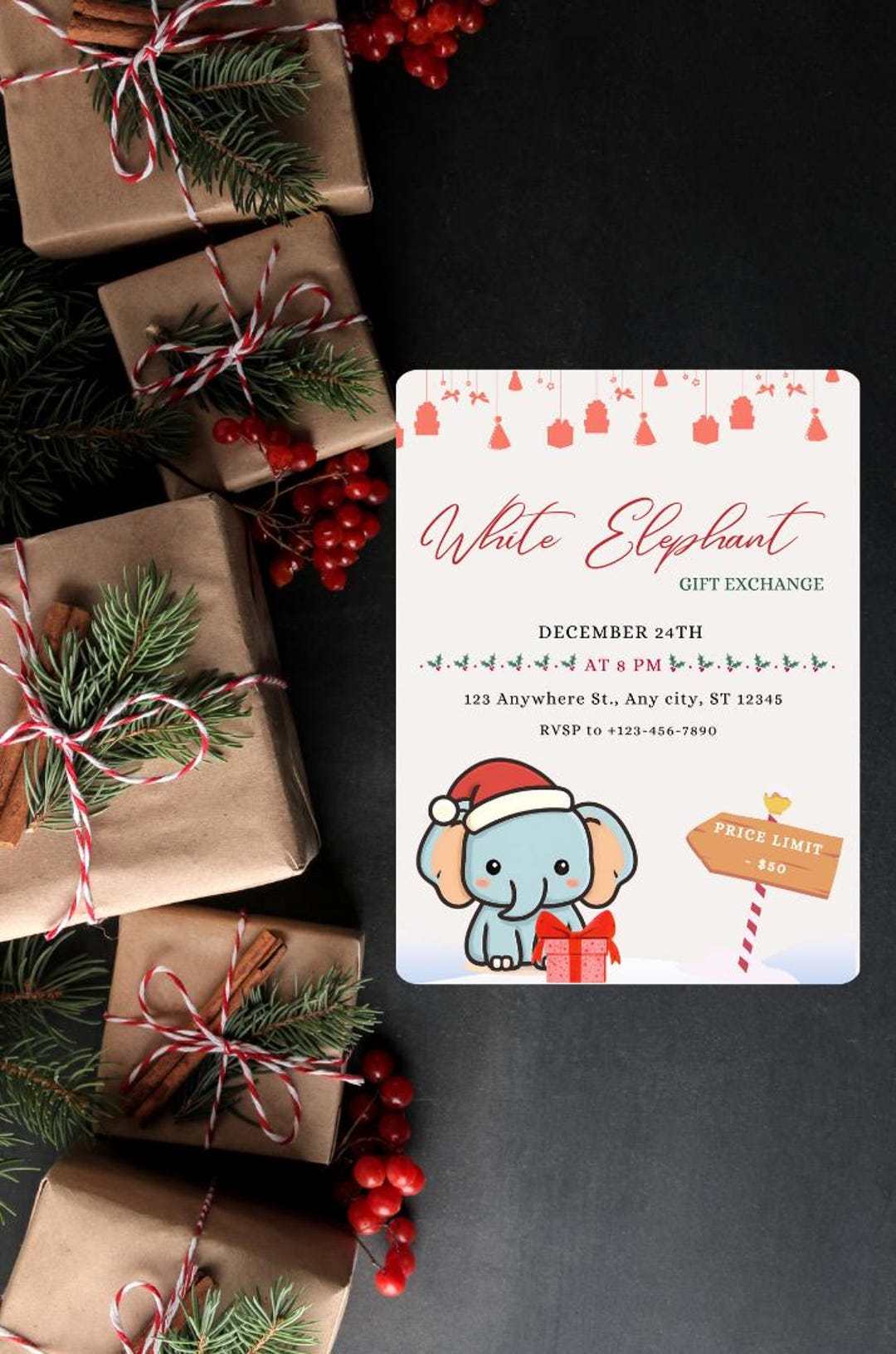 White Elephant Invitation | Christmas Gift Exchange Party Invite ...