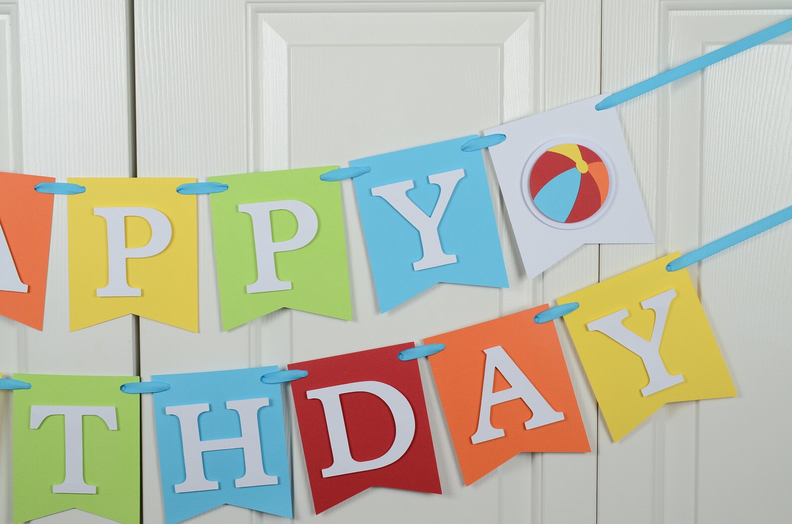 Beach Ball Happy Birthday Banner Beach Ball Birthday - Etsy