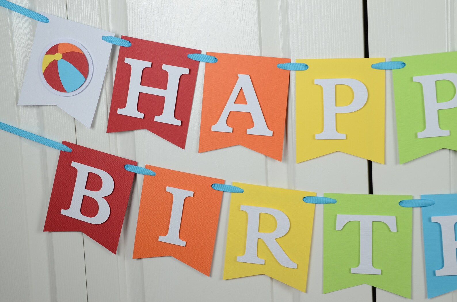 Beach Ball Happy Birthday Banner Beach Ball Birthday - Etsy