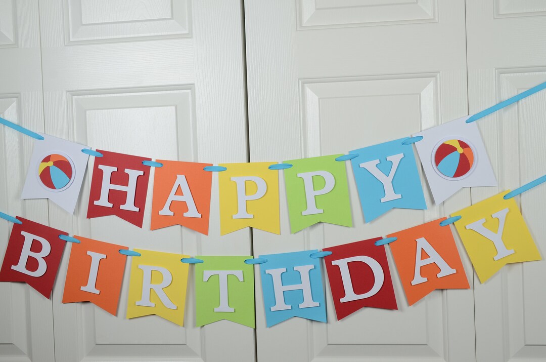 Beach Ball Happy Birthday Banner, Beach Ball Birthday, Birthday Banner ...