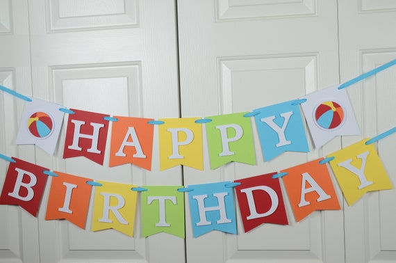 Beach Ball Happy Birthday Banner, Beach Ball Birthday, Birthday Banner ...