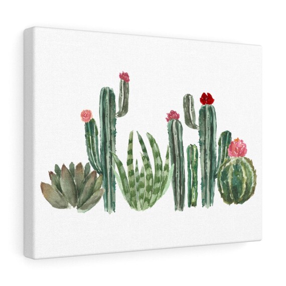 Cactus and Pink Flower Canvas/cactus Wall Art/floral/bathroom - Etsy