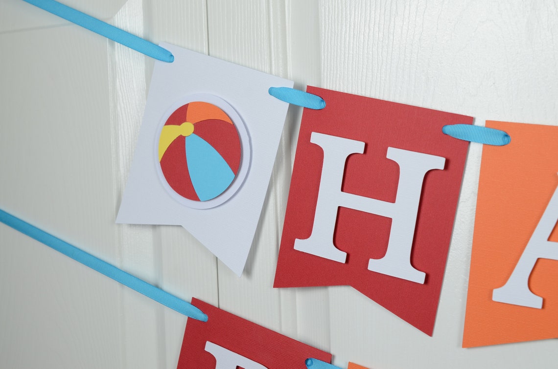 Summer Beach Ball Party Banner – Colorful Happy Birthday Pennant - Etsy