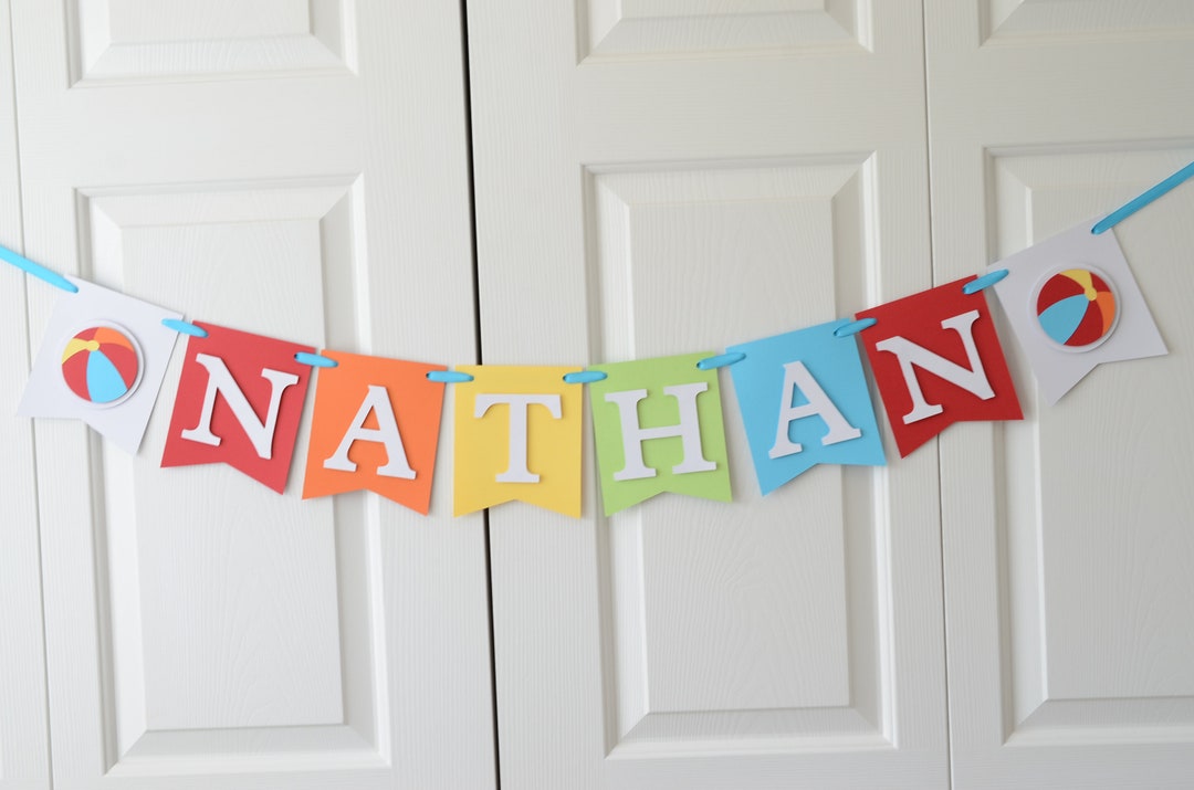 Beach Ball Theme Name Banner – Custom Birthday Pennant - Etsy
