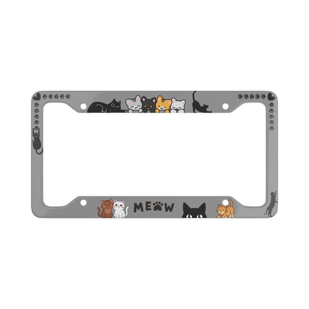 Cat License Plate Frame | Cat Face, Paw Print Design | MEOW - Etsy