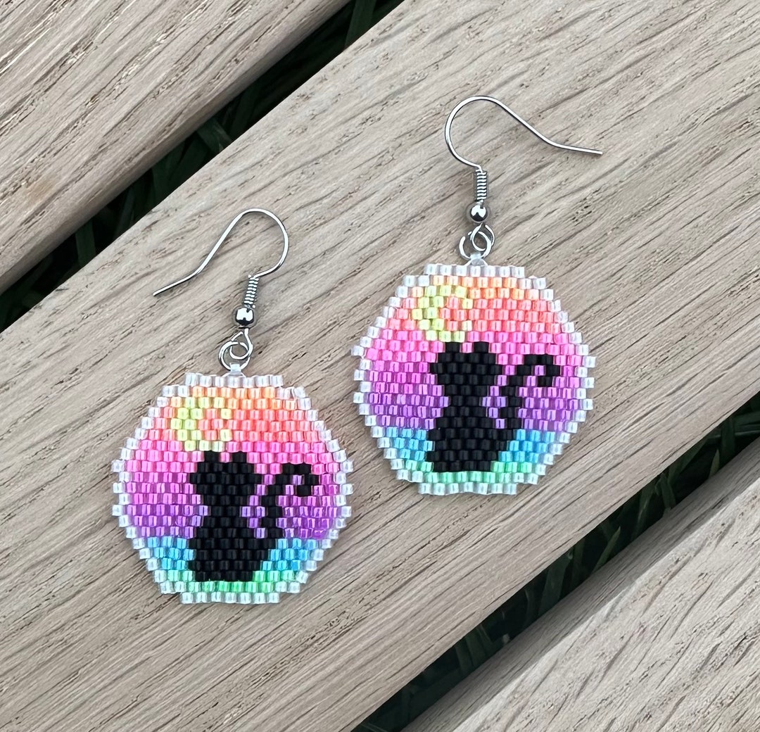 Neon Rainbow Cat Silhouette Brick Stitch Earring Pattern PDF - Etsy