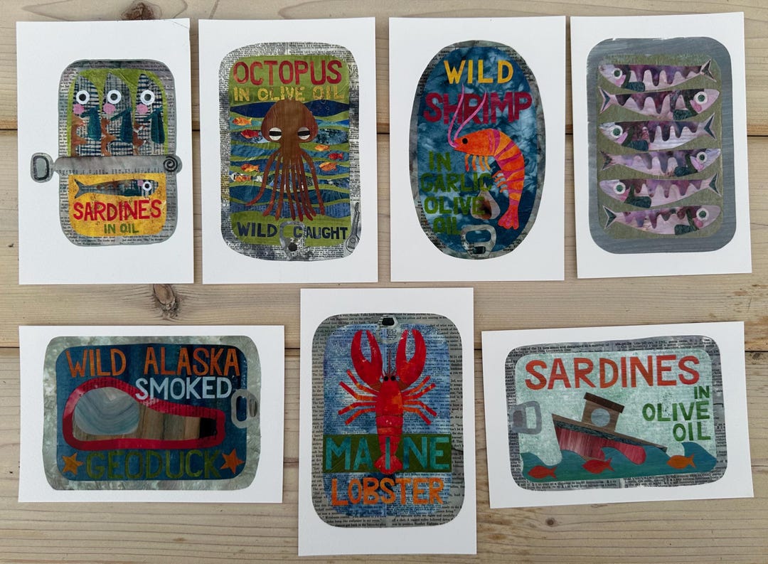 Tinned Fish Original Collage Art Prints ~ 4x6 ~ Choose Your Print ...