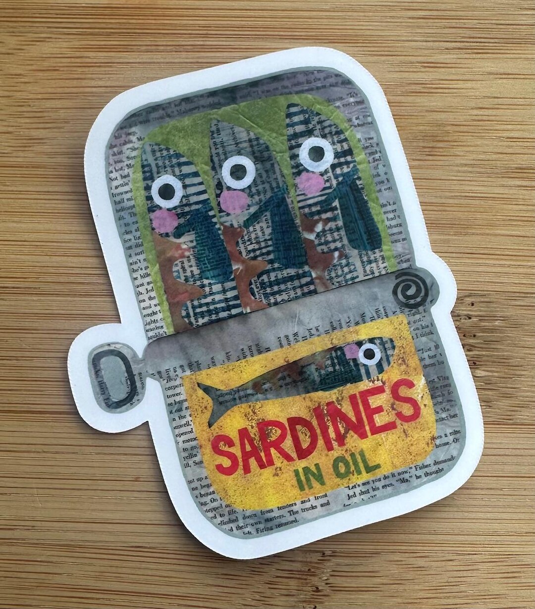 Sardines Original Collage Art Sticker ~ Vinyl Matte, Text or ...