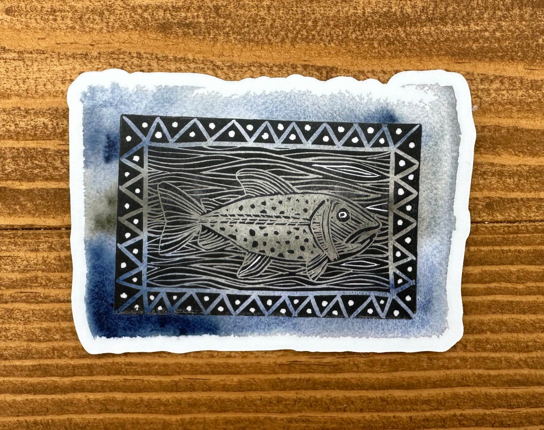 Trout Linocut Art Sticker - Etsy
