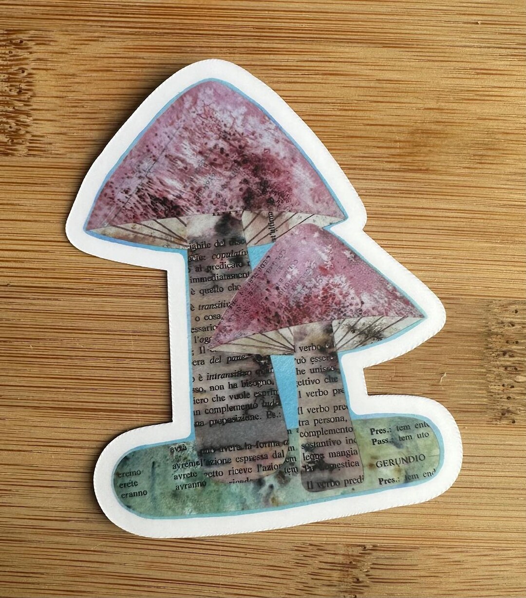 Red Pointy Mushroom Original Collage Art Sticker ~ Vinyl Matte or ...