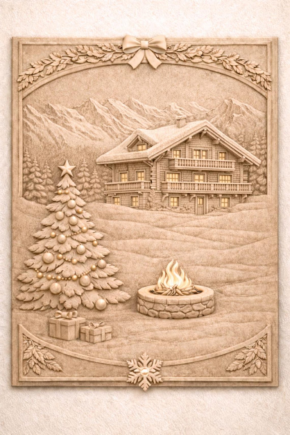 Winter Alpine Village Relief STL | Cozy Snowy Chalet Scene | CNC Wood ...