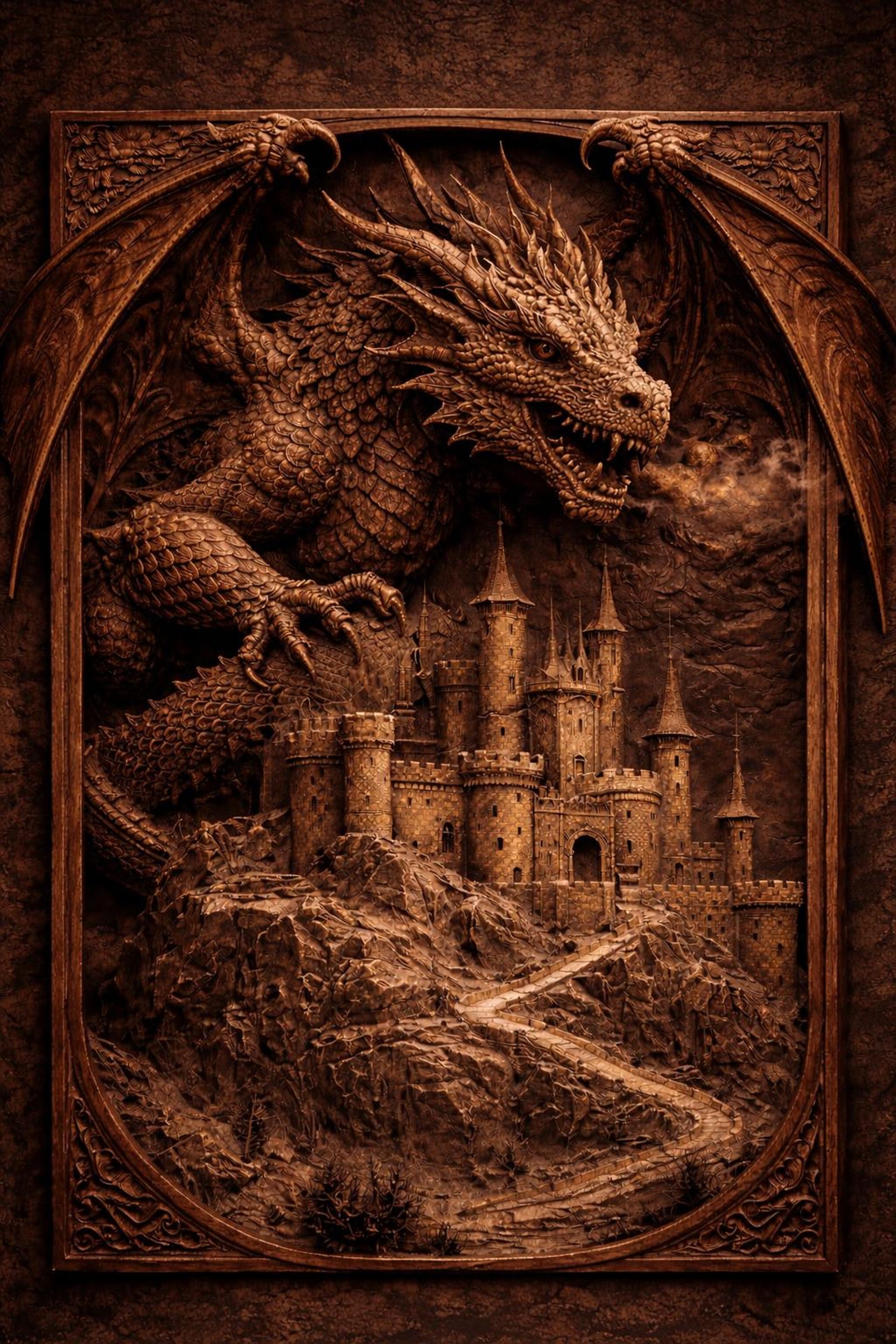 Dragon Castle 3D Relief STL File | CNC Carving File | Wood Carving ...