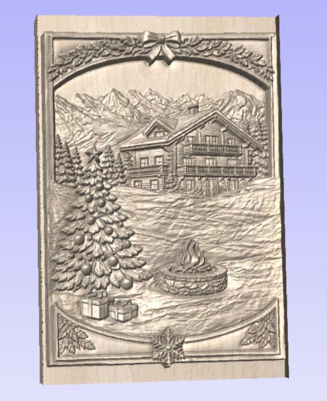 Winter Alpine Village Relief STL | Cozy Snowy Chalet Scene | CNC Wood ...