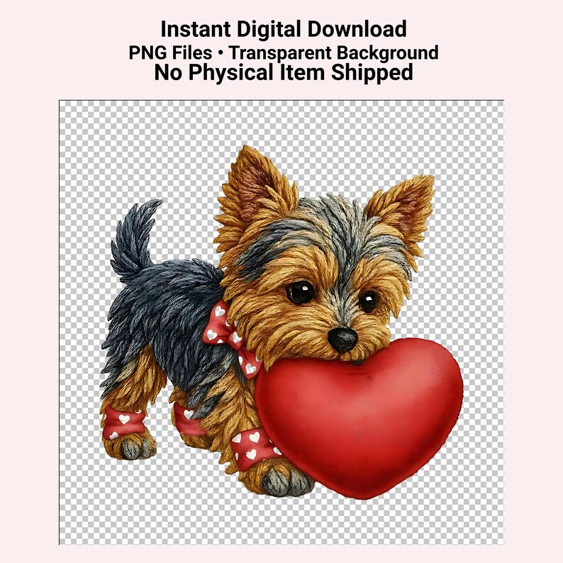 Valentine Yorkie Clipart Bundle – 16 Embroidered Romantic Dog Pngs ...