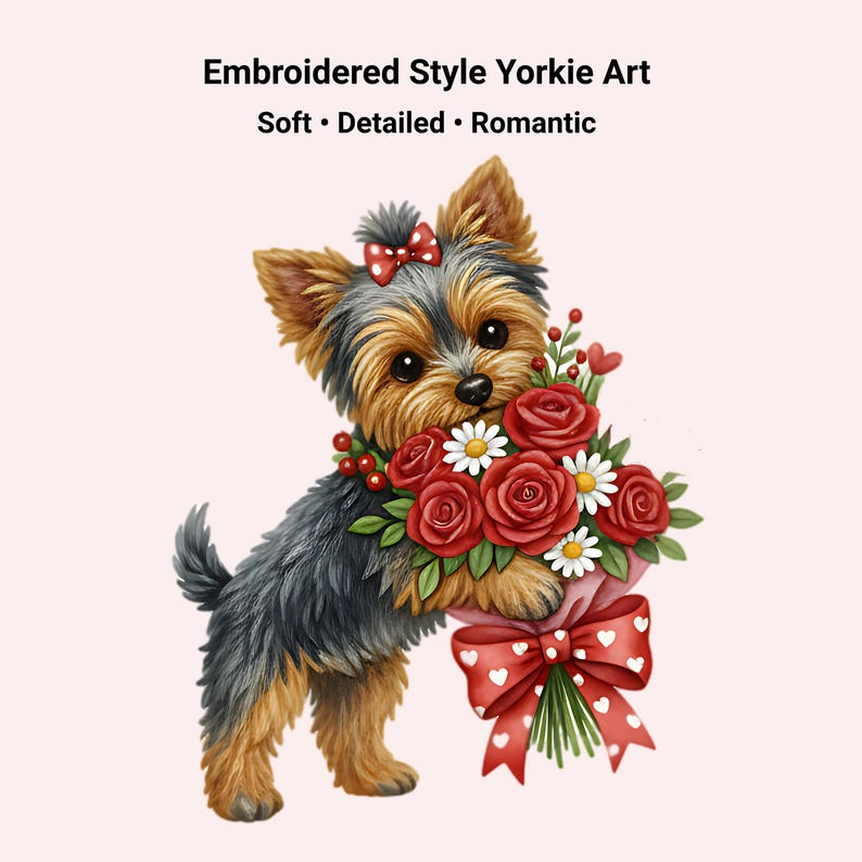 Valentine Yorkie Clipart Bundle – 16 Embroidered Romantic Dog Pngs ...