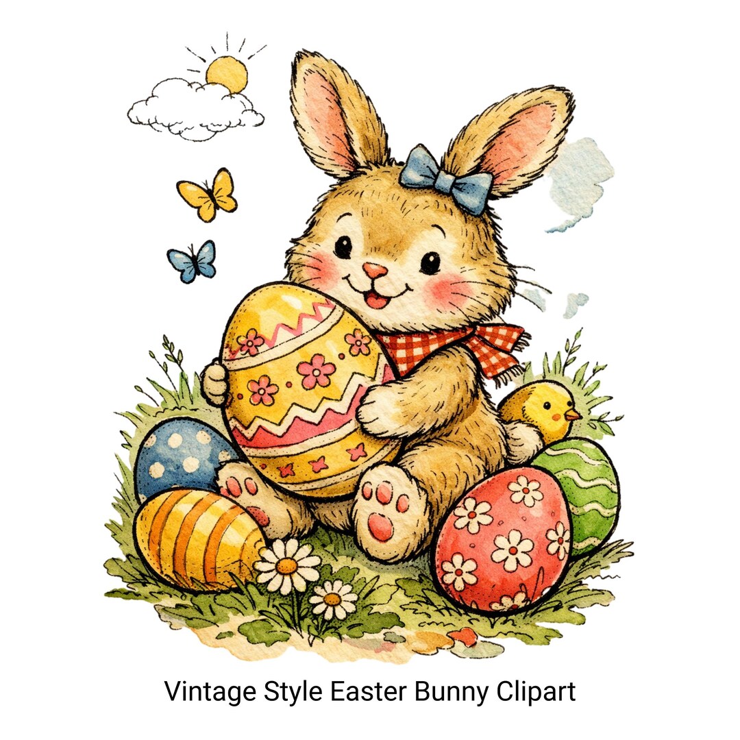 Vintage Easter Bunny Clipart PNG Bundle – 14 Watercolor Spring ...