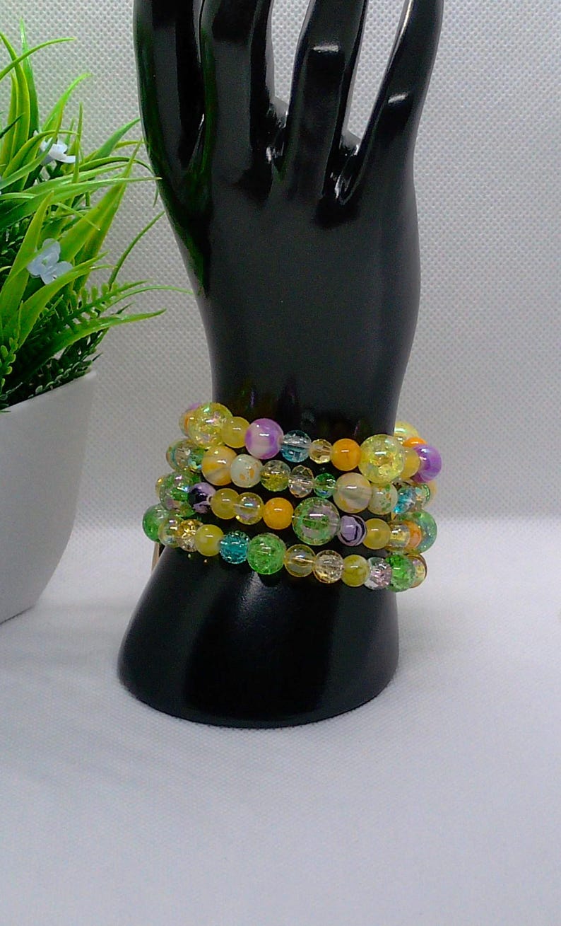Yellow Purple & Green Multicolor Wire Wrap Bracelet W/earrings - Etsy