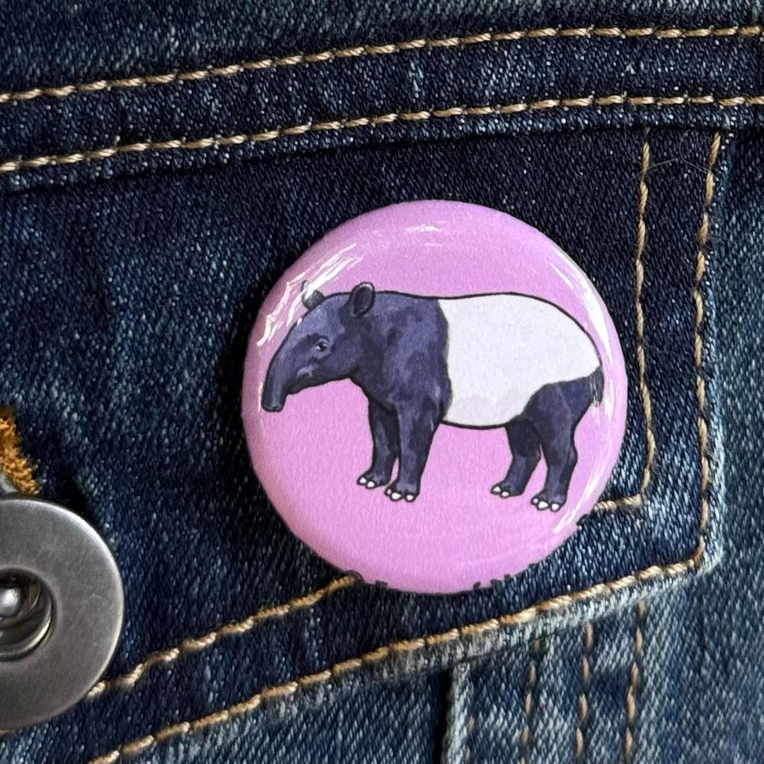 Malayan Tapir Button - 1.25" Pin Badge - Endangered Species Art - Cute ...