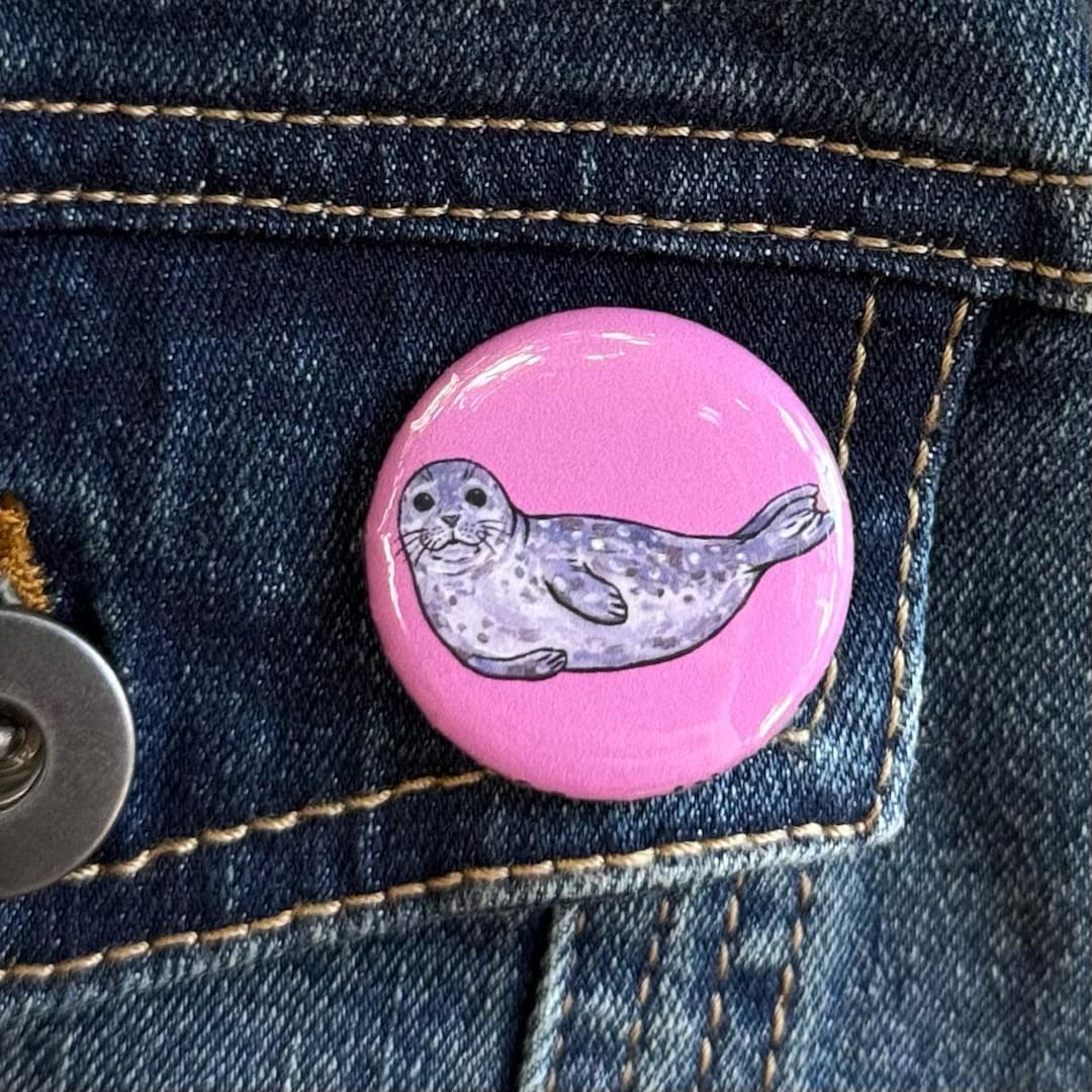 Harbor Seal Button - 1.25" Pin Badge - Spotted Seal Accessory - PNW ...