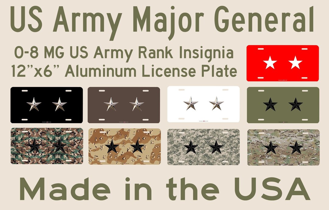 US Army Major General MG O-8 Rank Insignia on Your Choice of 12x6 ...