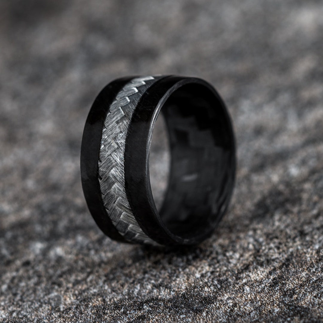 PRE-MADE Size 9 1/2 Width 9 Ultra Thin Pure Carbon Fiber Ring With ...