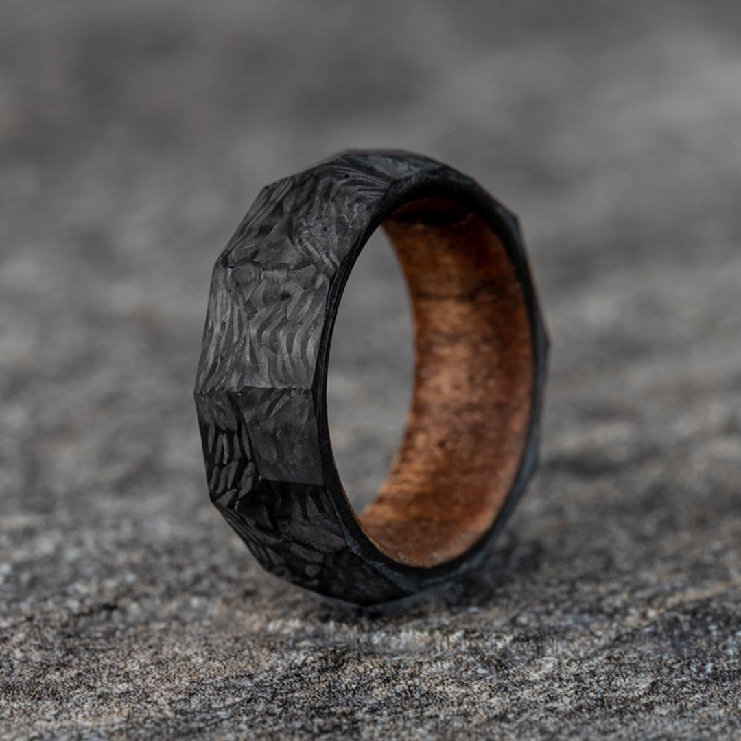 Rough Cut Pure Carbon Fiber Ring With English Chestnut Wood Core - Etsy
