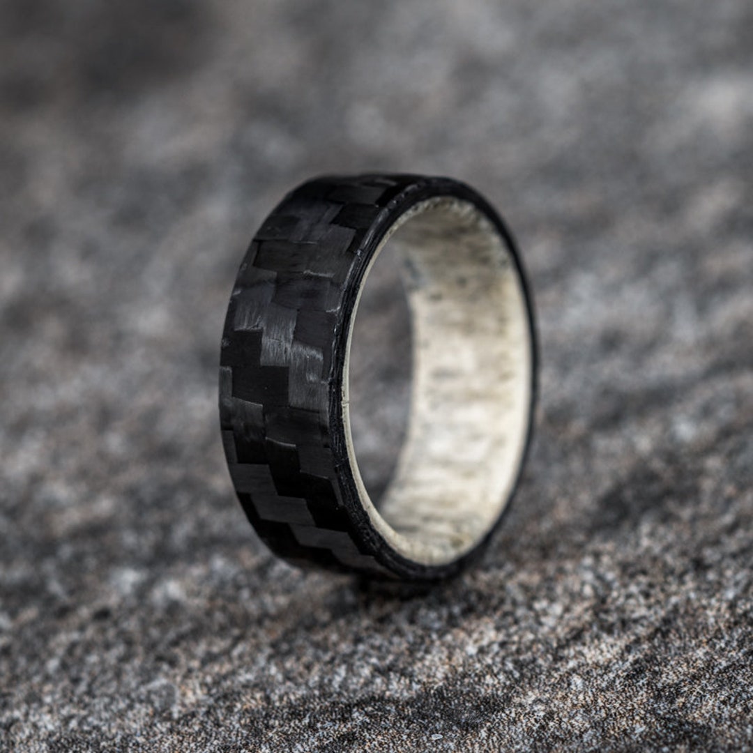 Elk Antler Ring W/ Carbon Fiber Ring, Elk Antler Rings, Unique Wedding ...