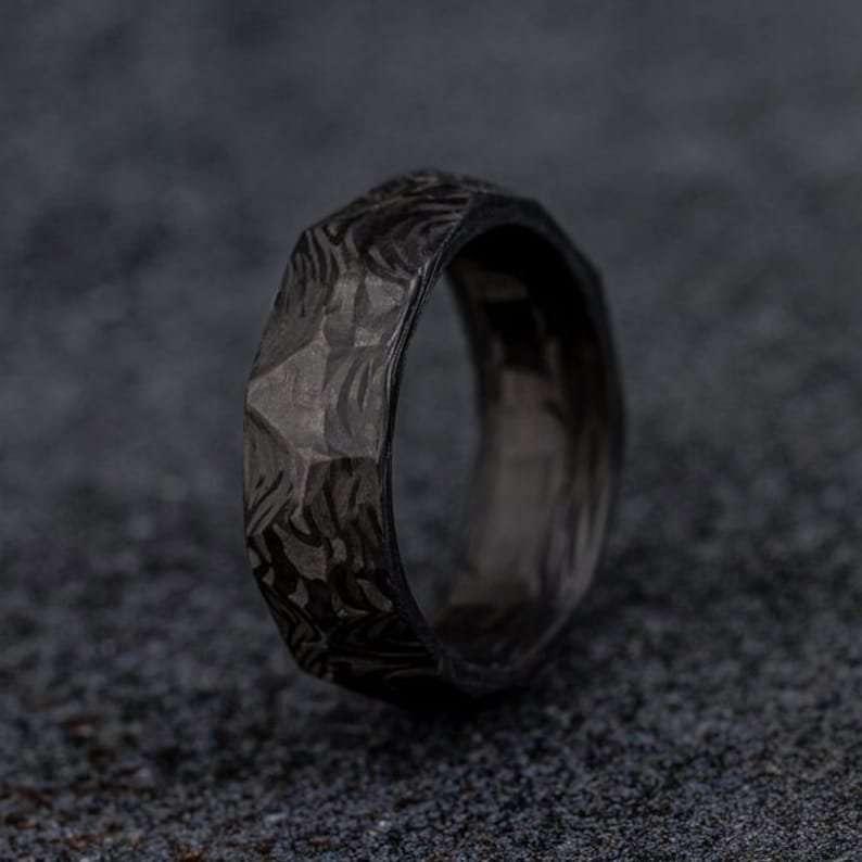 Rough Cut Faceted Pure Carbon Fiber Ring. - Etsy