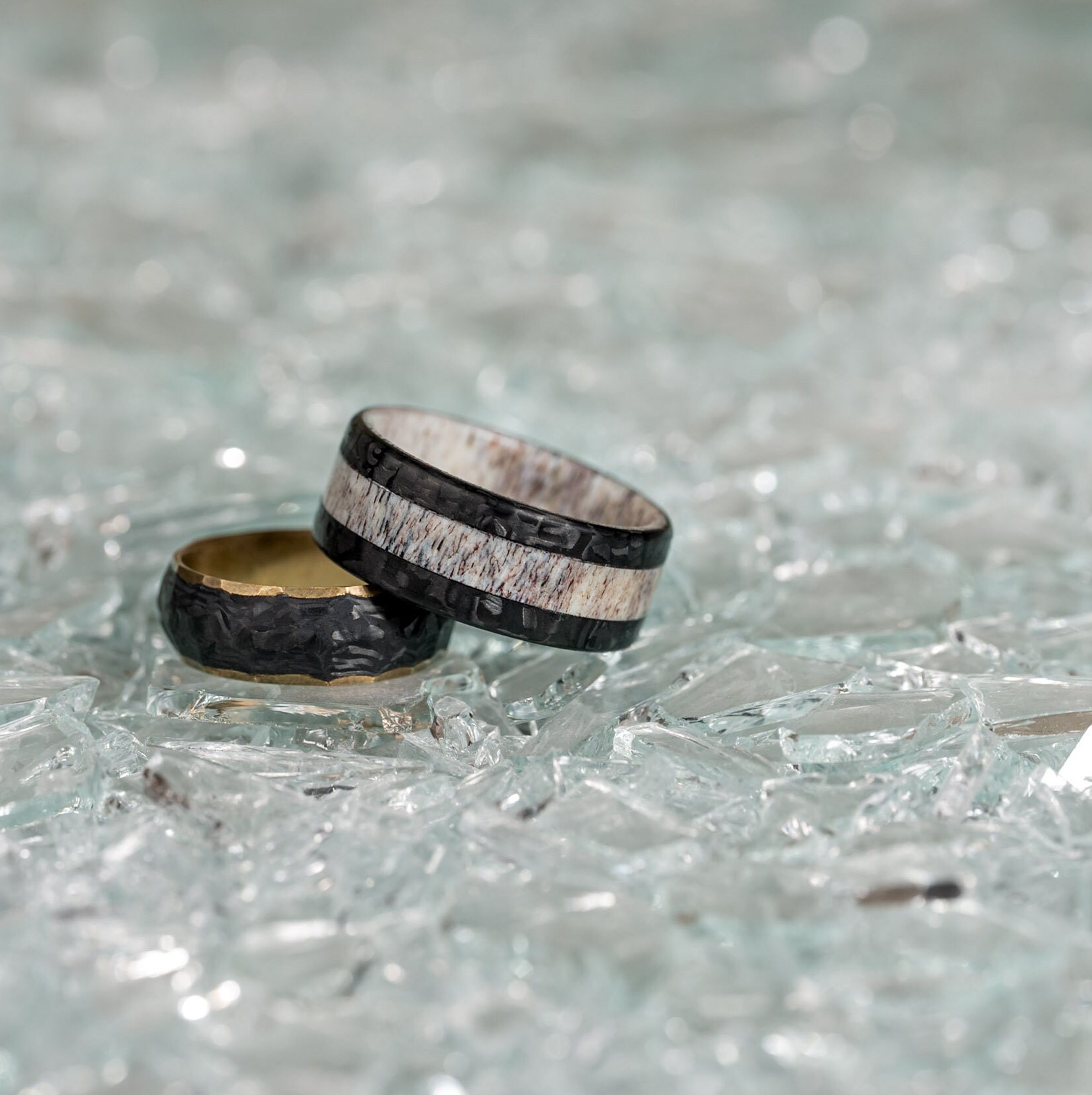 Elk Antler Ring W/ Carbon Fiber Stripes, Elk Antler Rings, Unique ...
