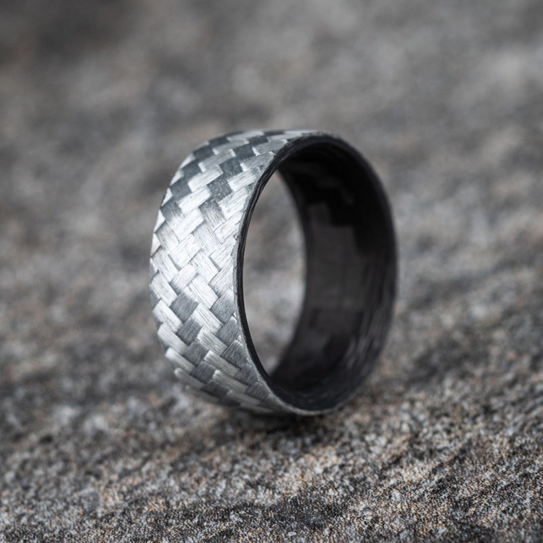 Ultra-thin Two Tone Pure Carbon Fiber Ring - Texalium Diagonal Pattern ...