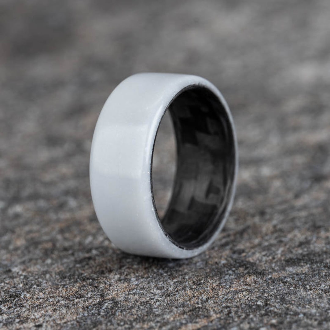 Grey Corian Band W/carbon Fiber Band, Mens Wedding Band, Mens Grey Ring ...