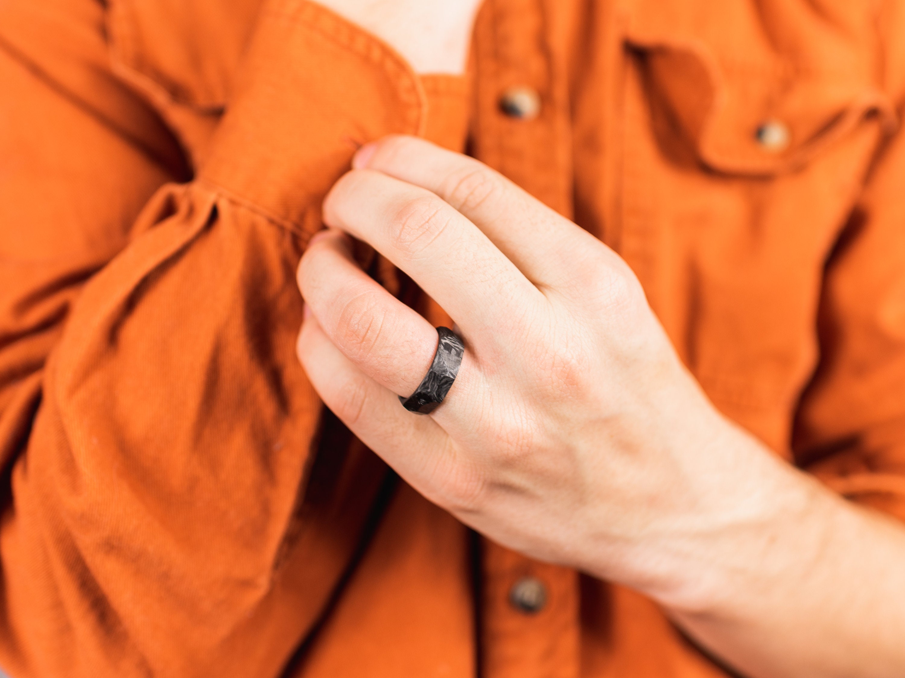 Rough Cut Faceted Pure Carbon Fiber Ring. | Etsy
