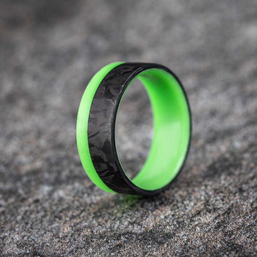 2/3rds Carbon 1/3 Green Glow Ring, Mens Glow Ring, Wedding Ring, Mens ...